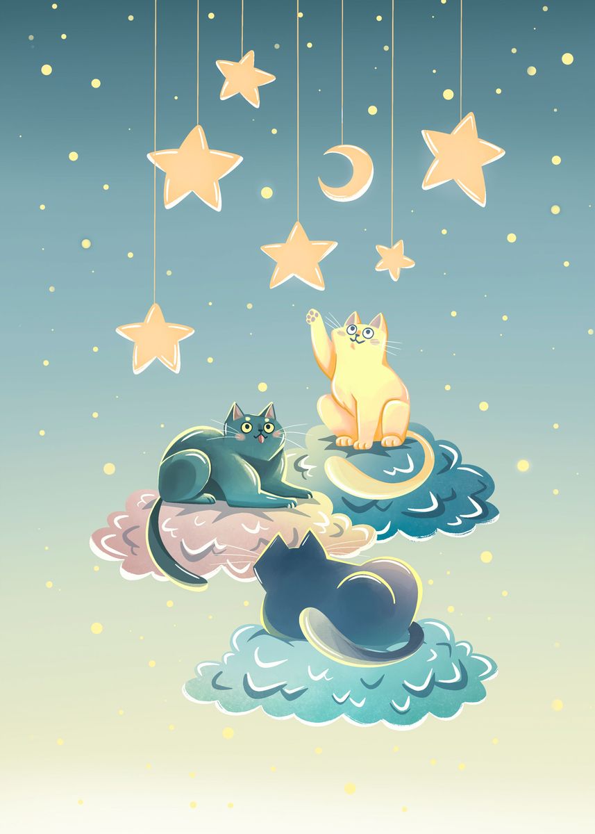 'Star Cats' Poster, picture, metal print, paint by Evgenia Lumfur ...