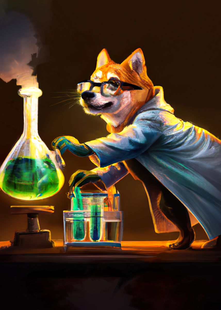 'Mad Shiba Scientist' Poster, picture, metal print, paint by MoCreates ...
