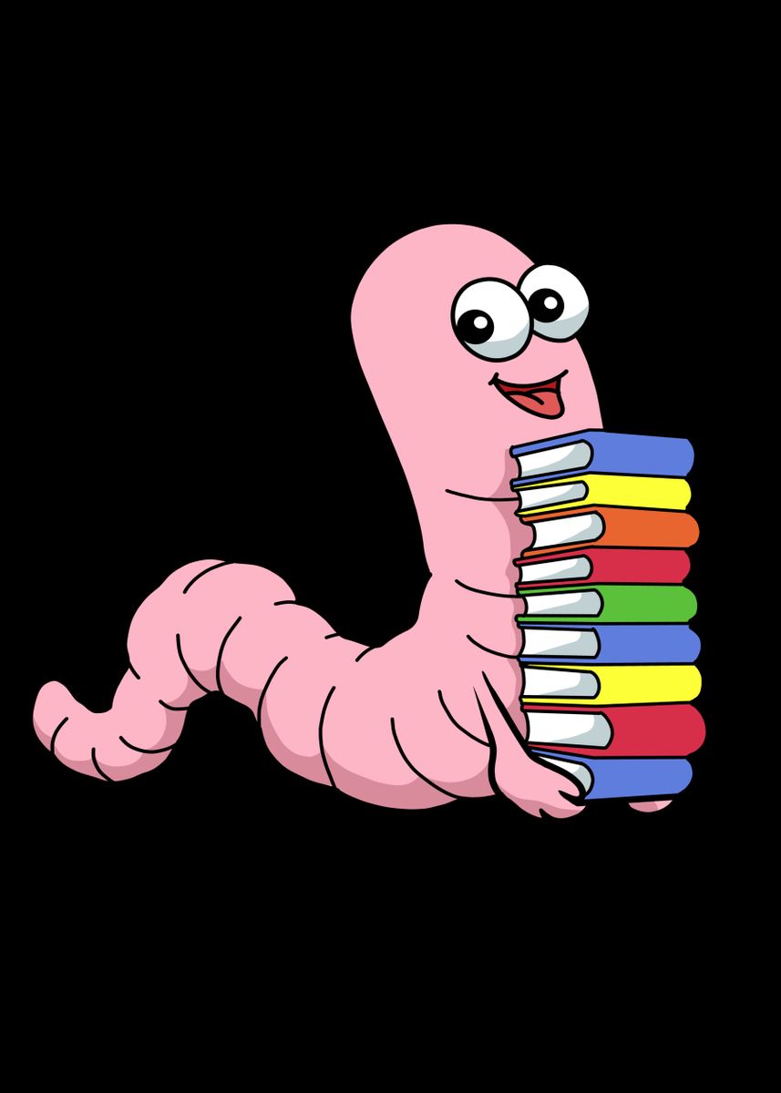 'Book Worm Reading Books' Poster by PangolinArts | Displate