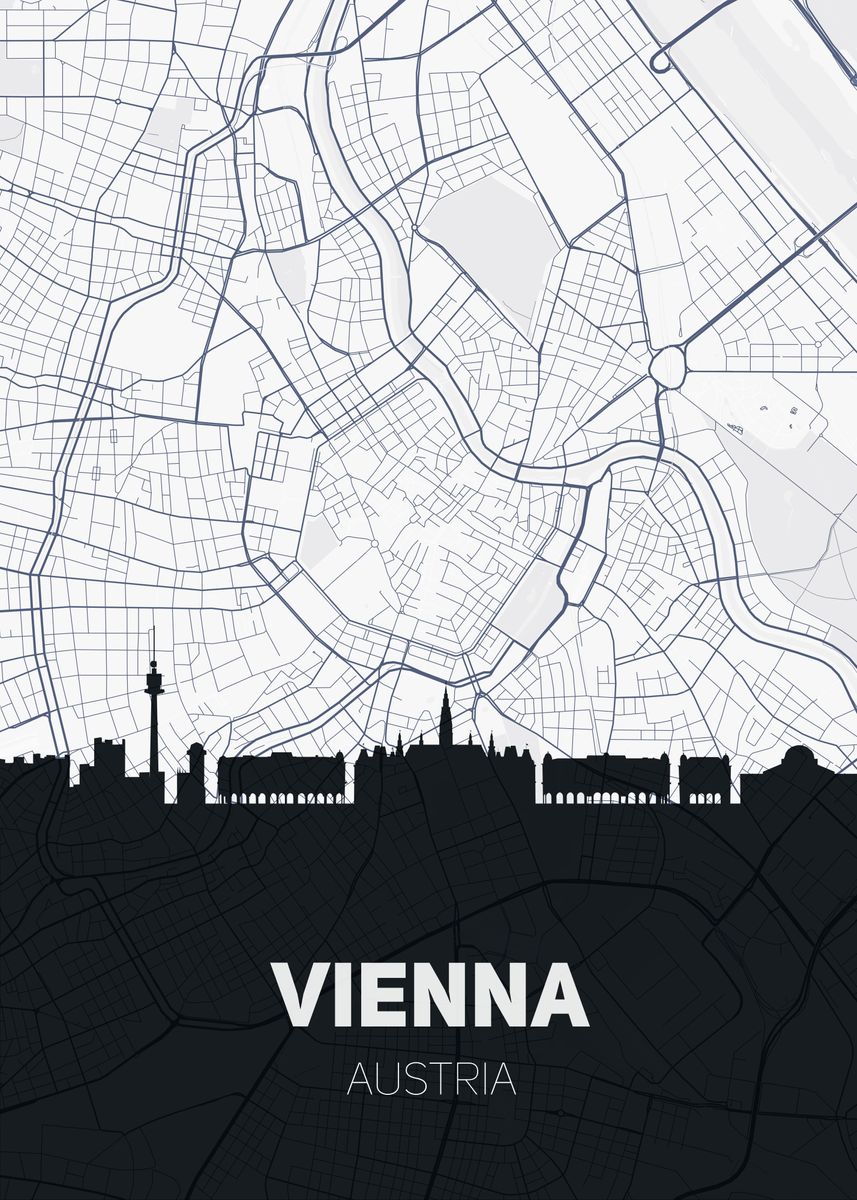 'Vienna City Map' Poster, picture, metal print, paint by crbn design ...