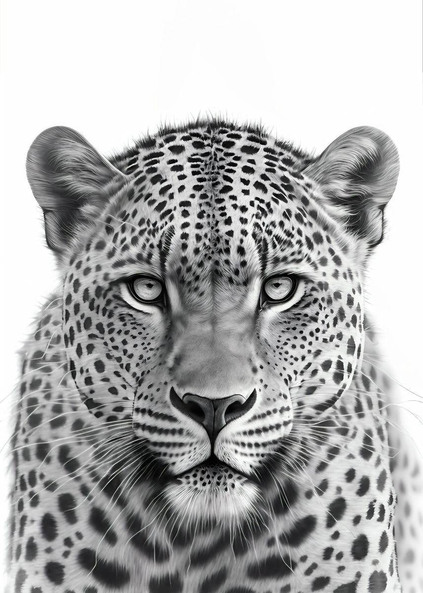 'Leopard Back White Portr' Poster, picture, metal print, paint by LaLou ...