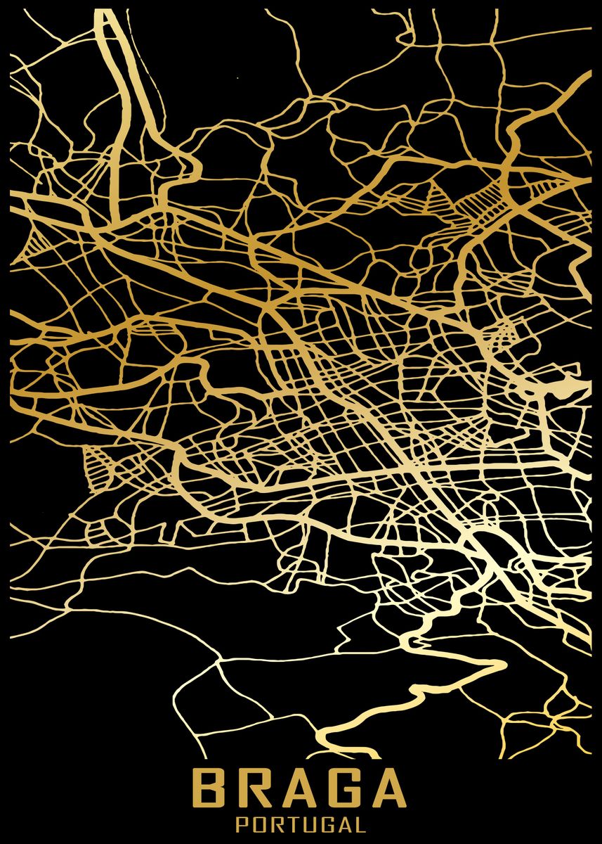 'Braga Portugal City Map' Poster, picture, metal print, paint by ...