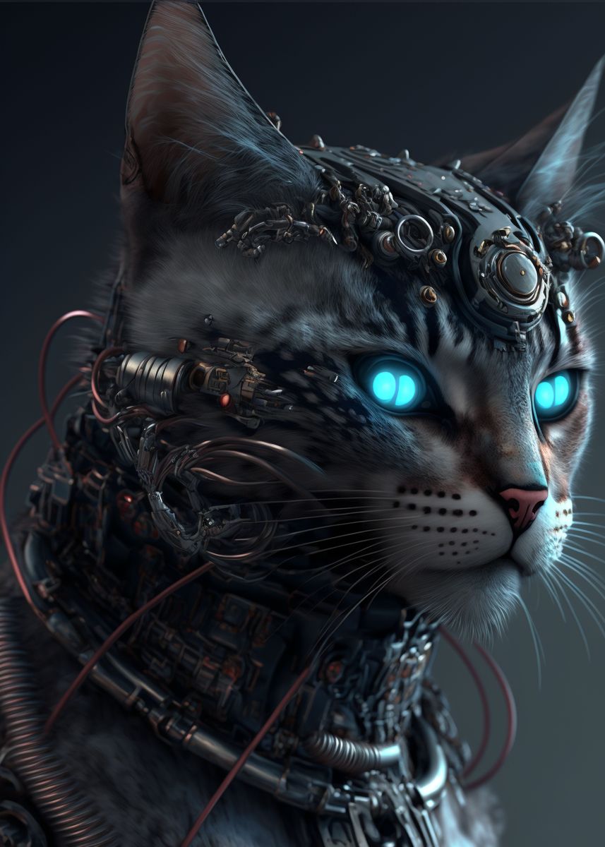 'Cyborg Cat No2' Poster, picture, metal print, paint by Muntwalt | Displate