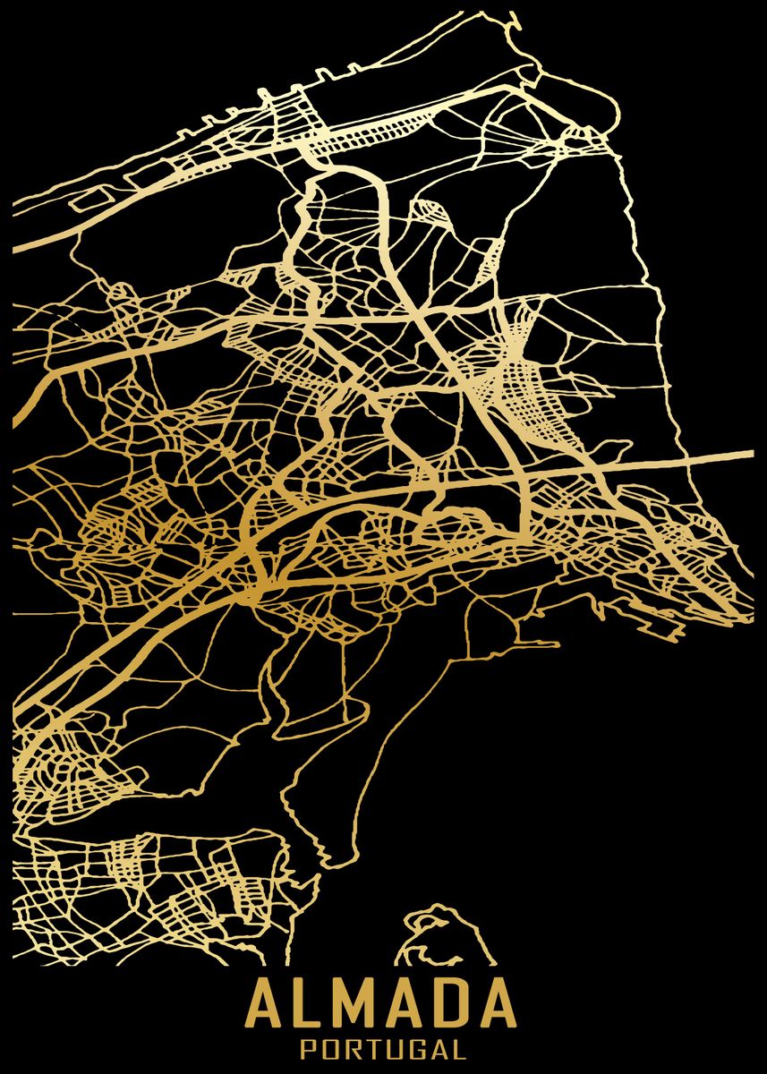 'Almada Portugal City Map' Poster, picture, metal print, paint by SheldonBennett Studio | Displate