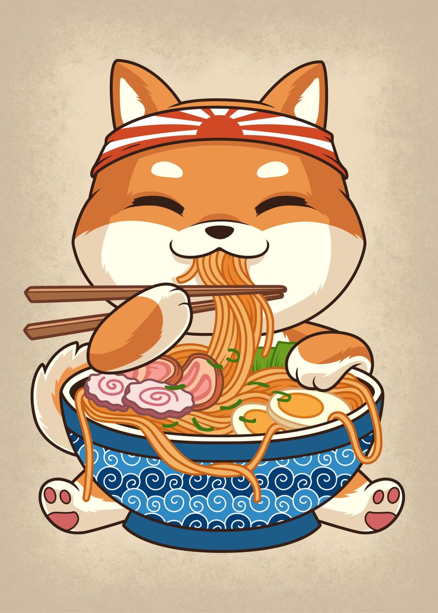 'Ramen Shiba Inu Dog' Poster, picture, metal print, paint by B Cubed ...