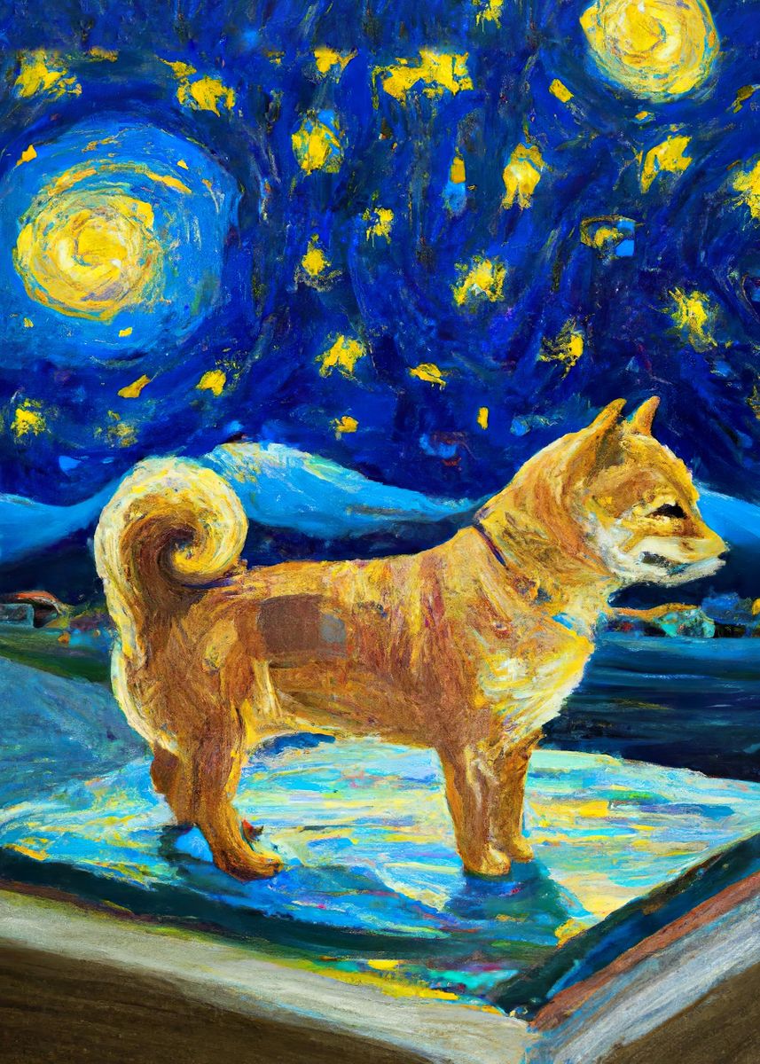 'Starry Shiba Night' Poster by MoCreates Art | Displate
