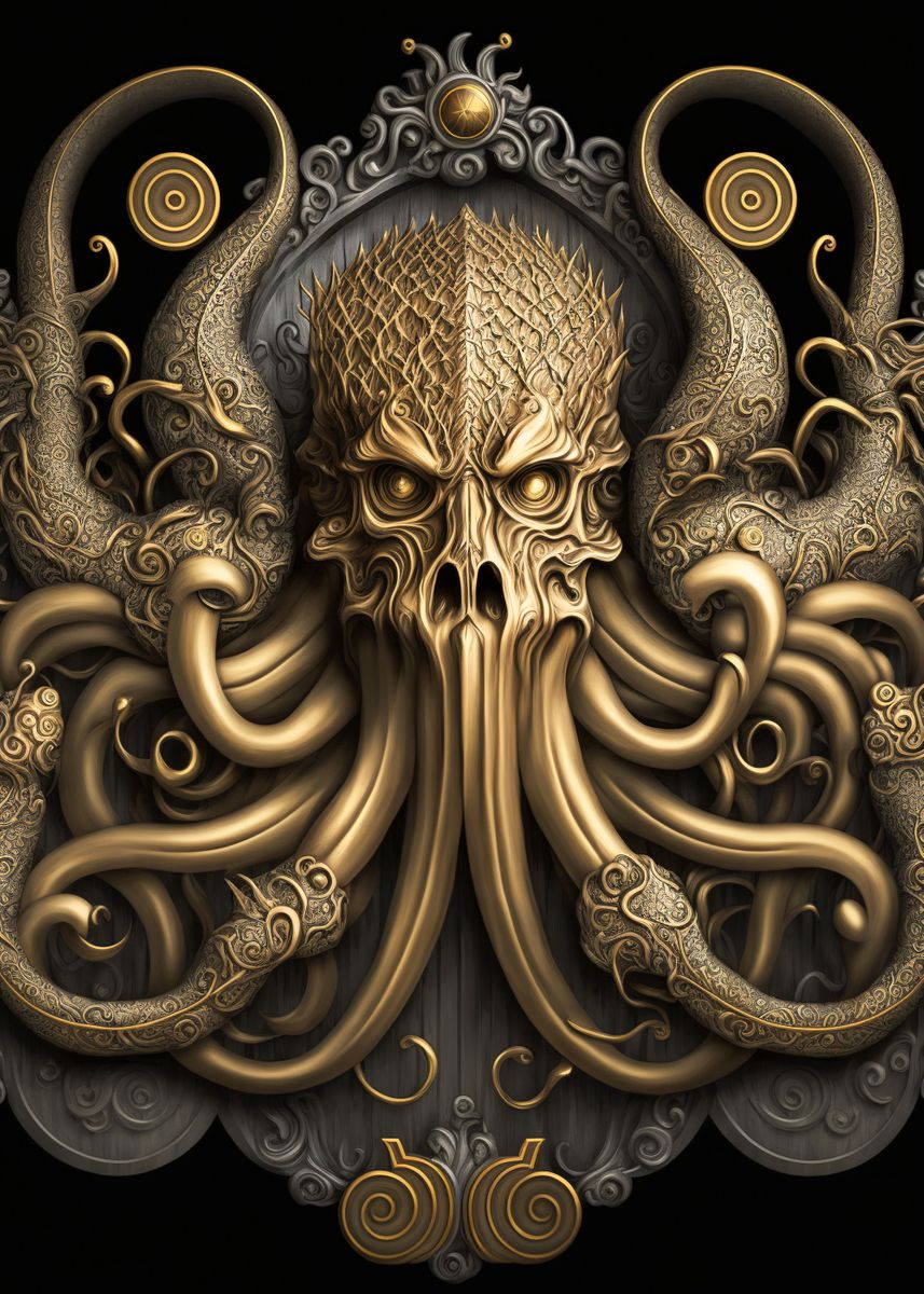 'Kraken Golden Art Deco' Poster, picture, metal print, paint by Luong ...