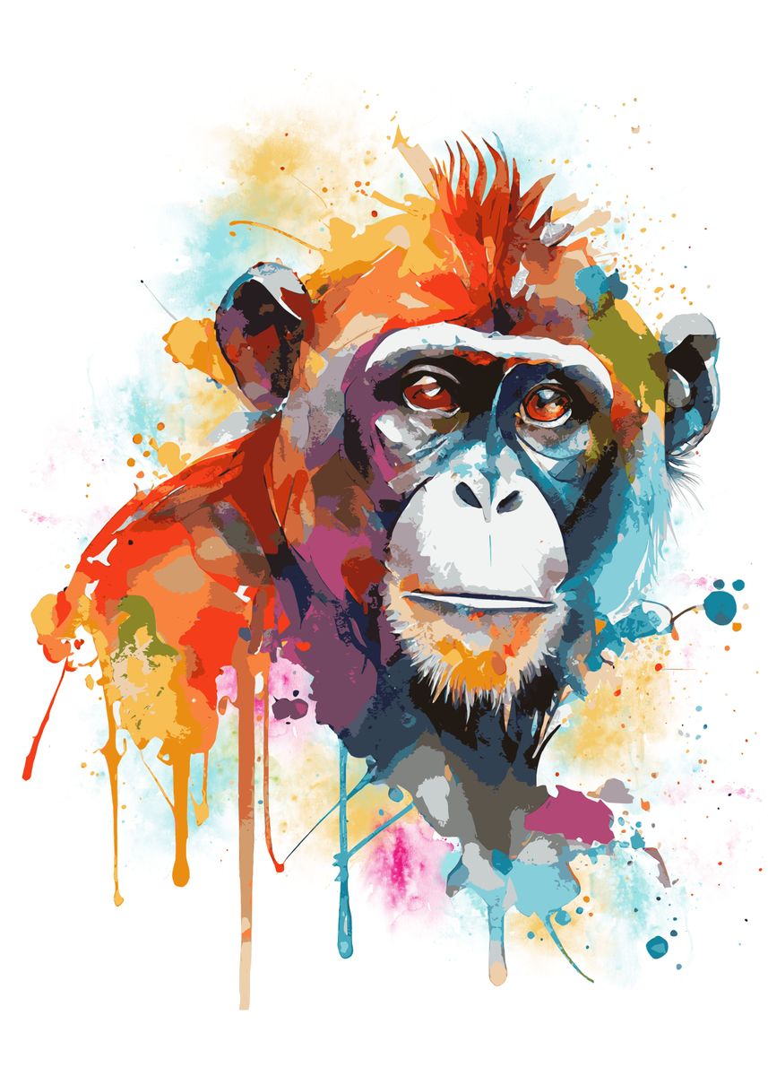 'Abstract Watercolor Monkey' Poster, picture, metal print, paint by ...