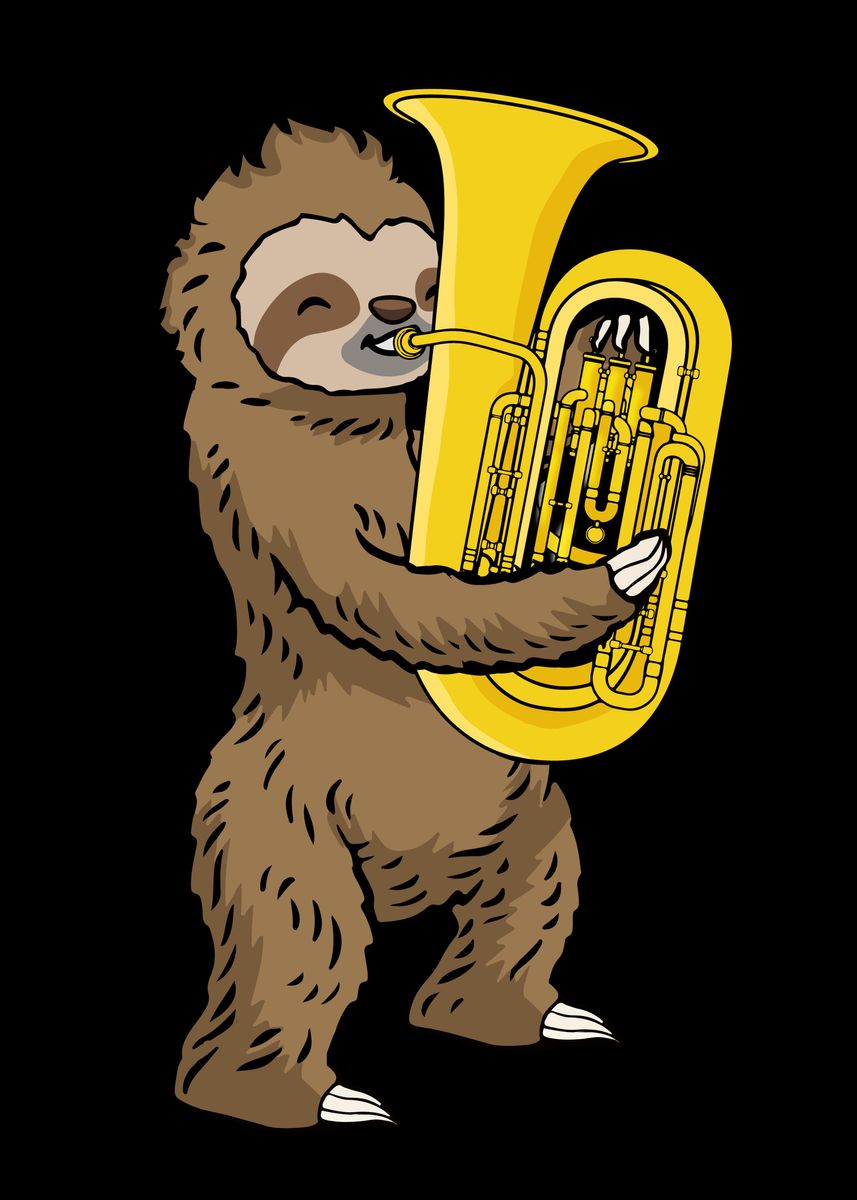 'Sloth Music Tuba Player' Poster, picture, metal print, paint by ...