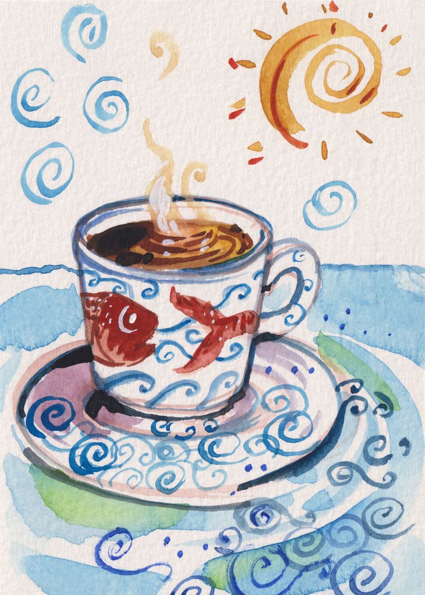 'Coffee and Sun' Poster, picture, metal print, paint by NoRose | Displate