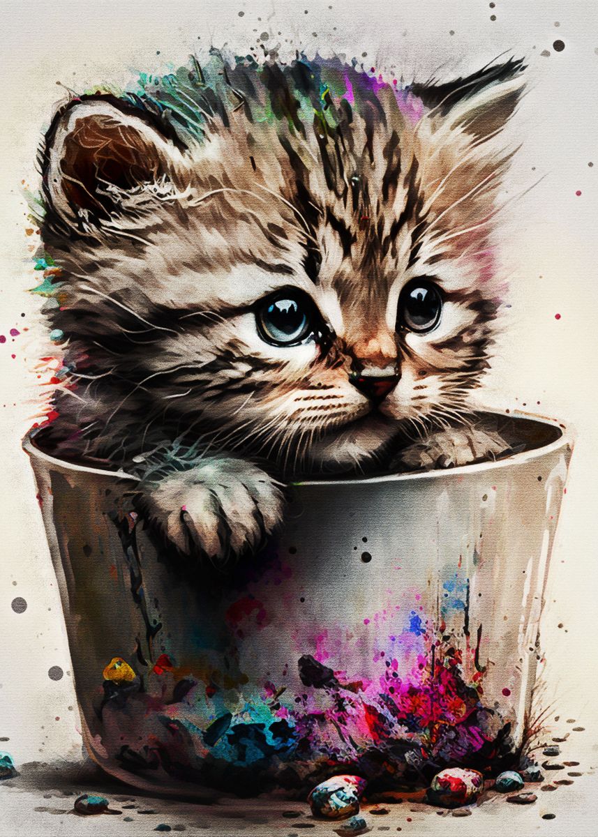 'Paint Kittens in a Bucket' Poster, picture, metal print, paint by ...
