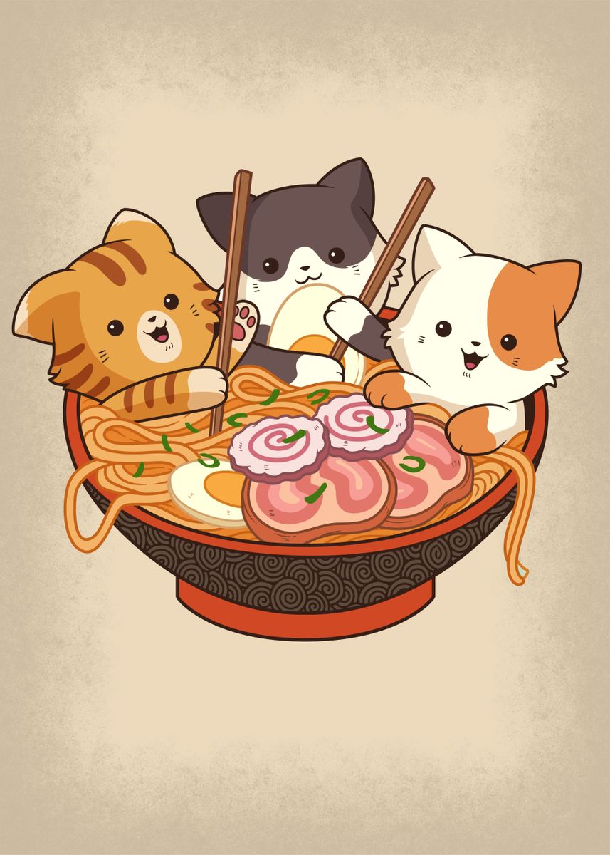 'Ramen Cats' Poster, picture, metal print, paint by B Cubed Designs ...