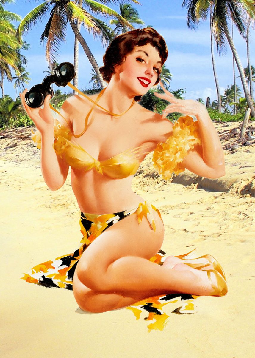 'Vintage Girl at the Beach' Poster, picture, metal print, paint by Max Ronn | Displate