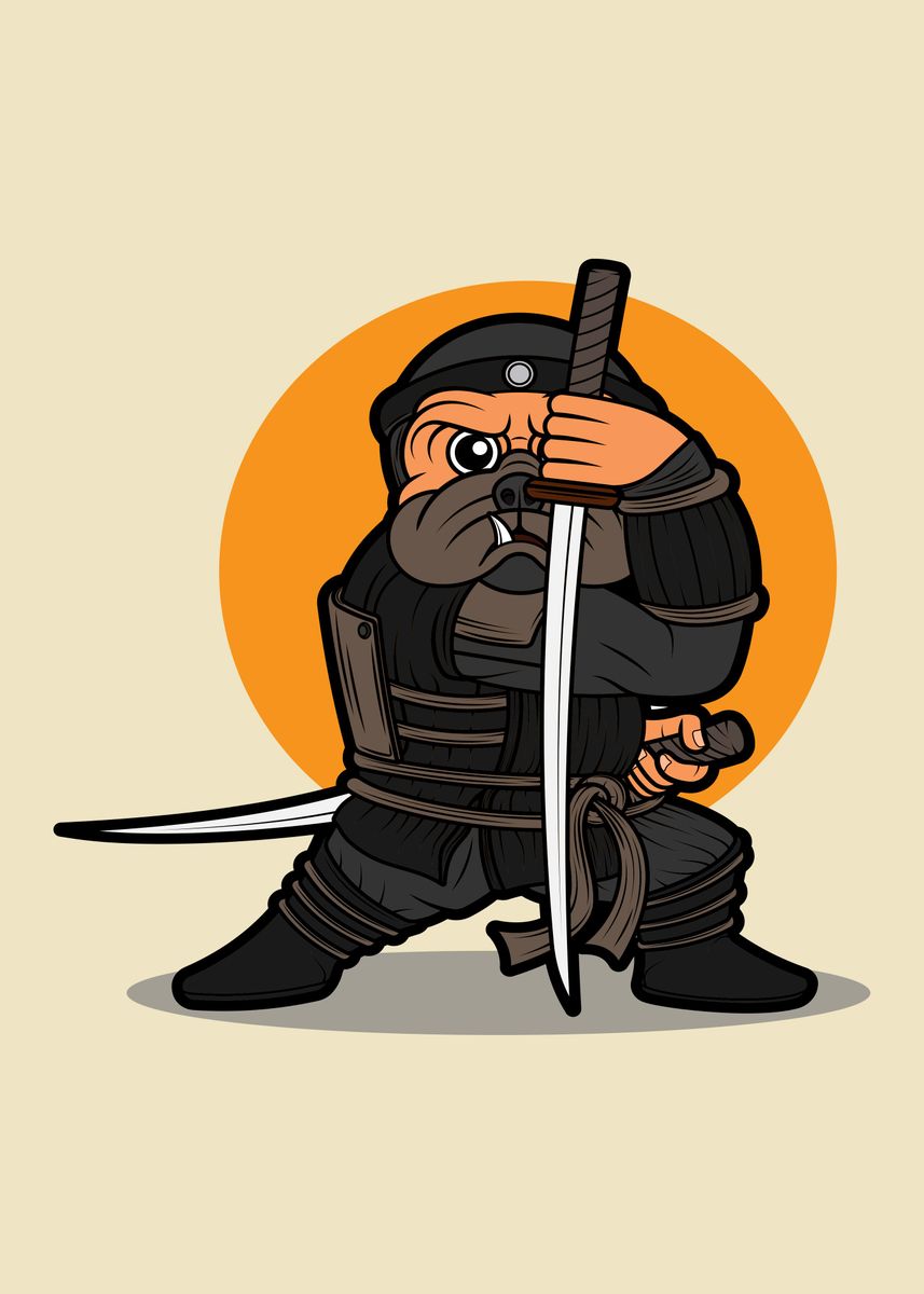 'Cute pug dog ninja warrior' Poster, picture, metal print, paint by ...