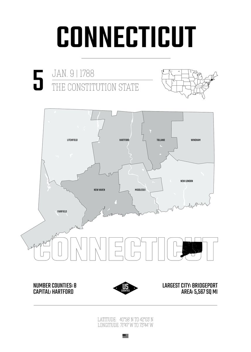 'Connecticut state map' Poster by Designersen | Displate