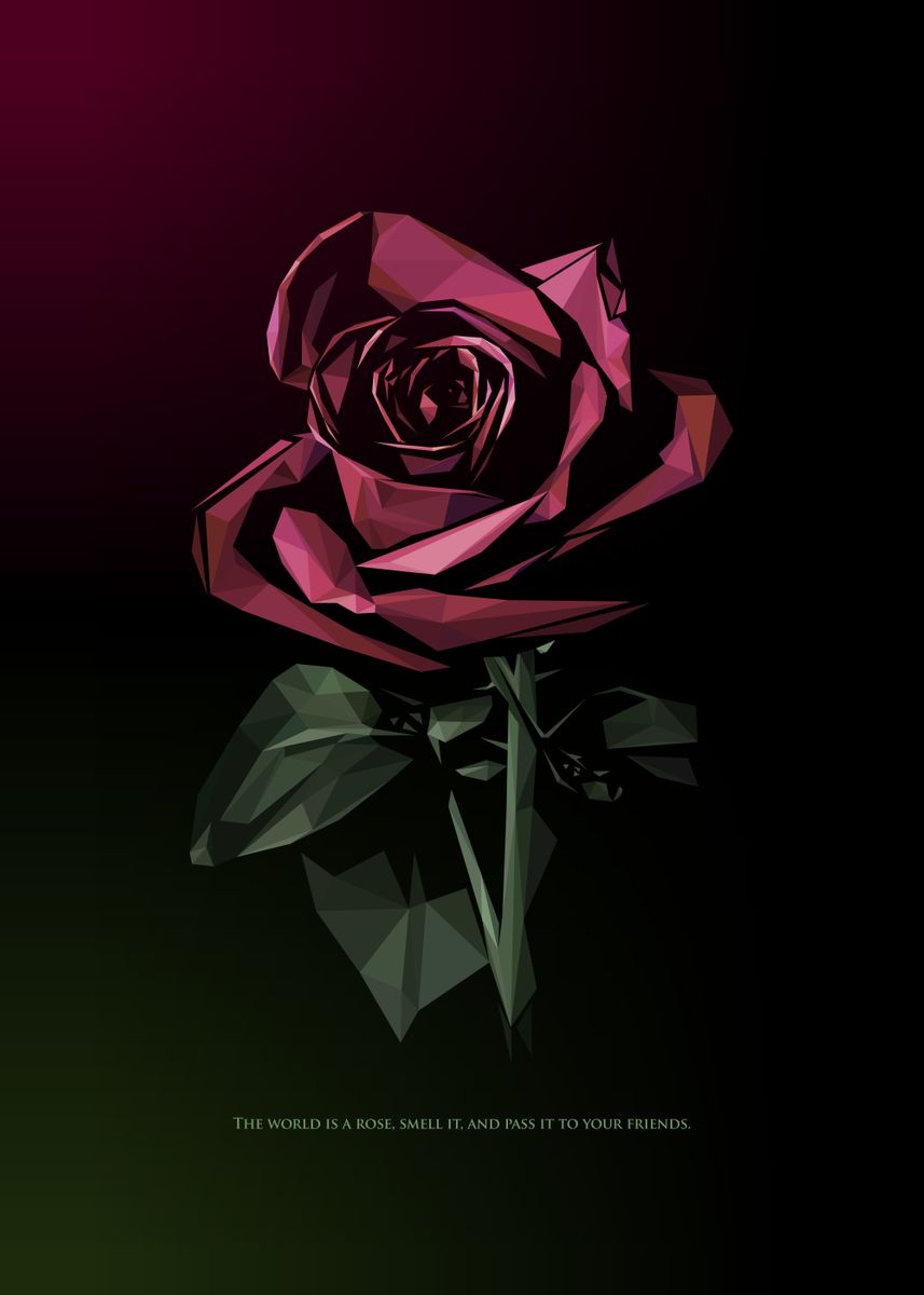 'pink rose low poly art' Poster, picture, metal print, paint by yunur ...