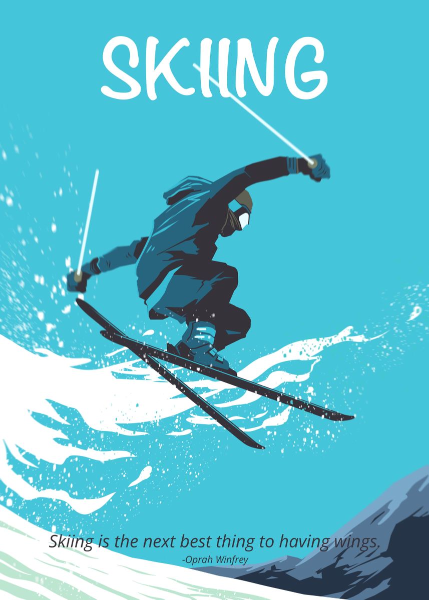'Skiing' Poster, picture, metal print, paint by CRAFTSSSTUDIO | Displate