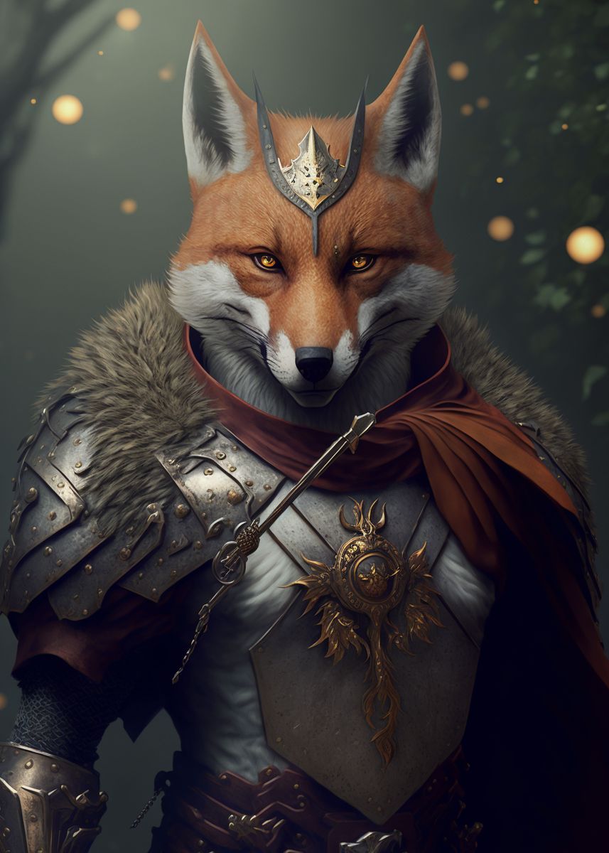 'Vintage Fantasy Fox Knight' Poster, picture, metal print, paint by Muntwalt | Displate