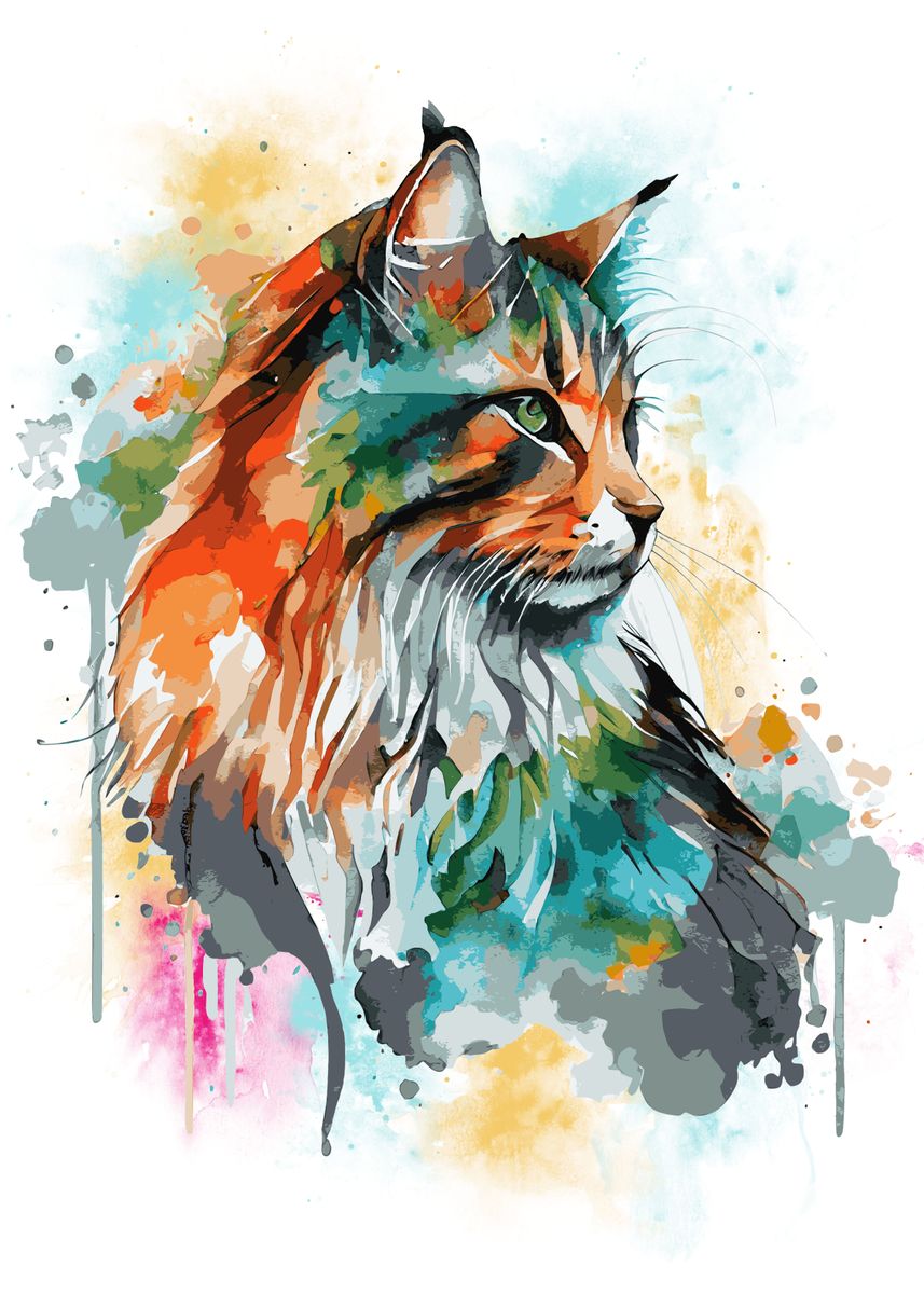 'Norwegian Forest Cat Art' Poster, picture, metal print, paint by ...