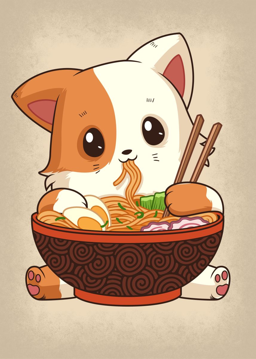 'Ramen Cat' Poster, picture, metal print, paint by B Cubed Designs ...