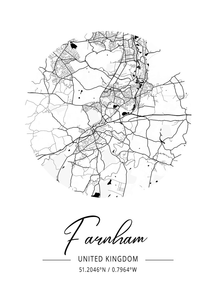 'Farnham City Map' Poster, picture, metal print, paint by Nae | Displate
