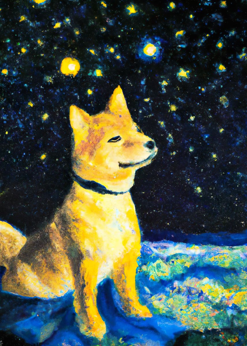 'Starry Night Shiba' Poster, picture, metal print, paint by MoCreates ...