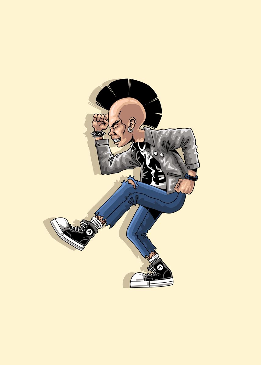 'moshing punk cartoon' Poster, picture, metal print, paint by DianeFFlower | Displate