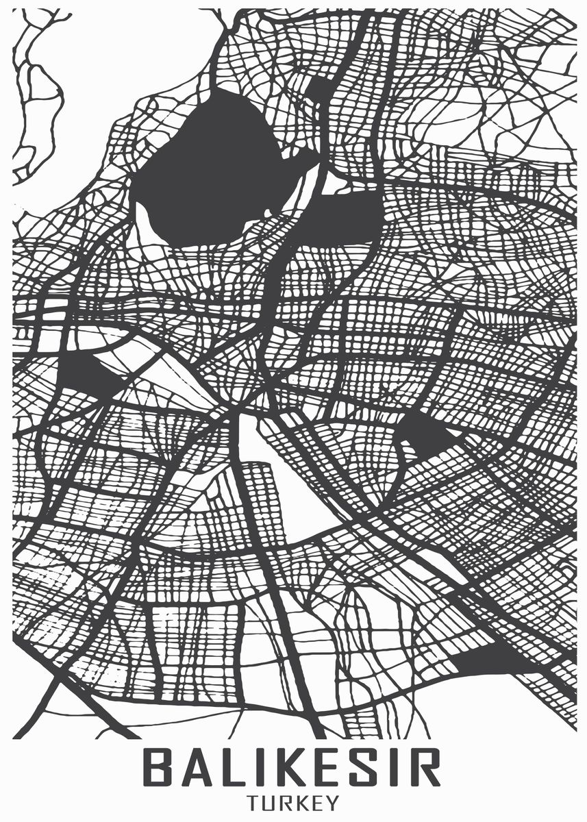 'Balikesir Turkey City Map' Poster, picture, metal print, paint by HildaWarren Studio | Displate