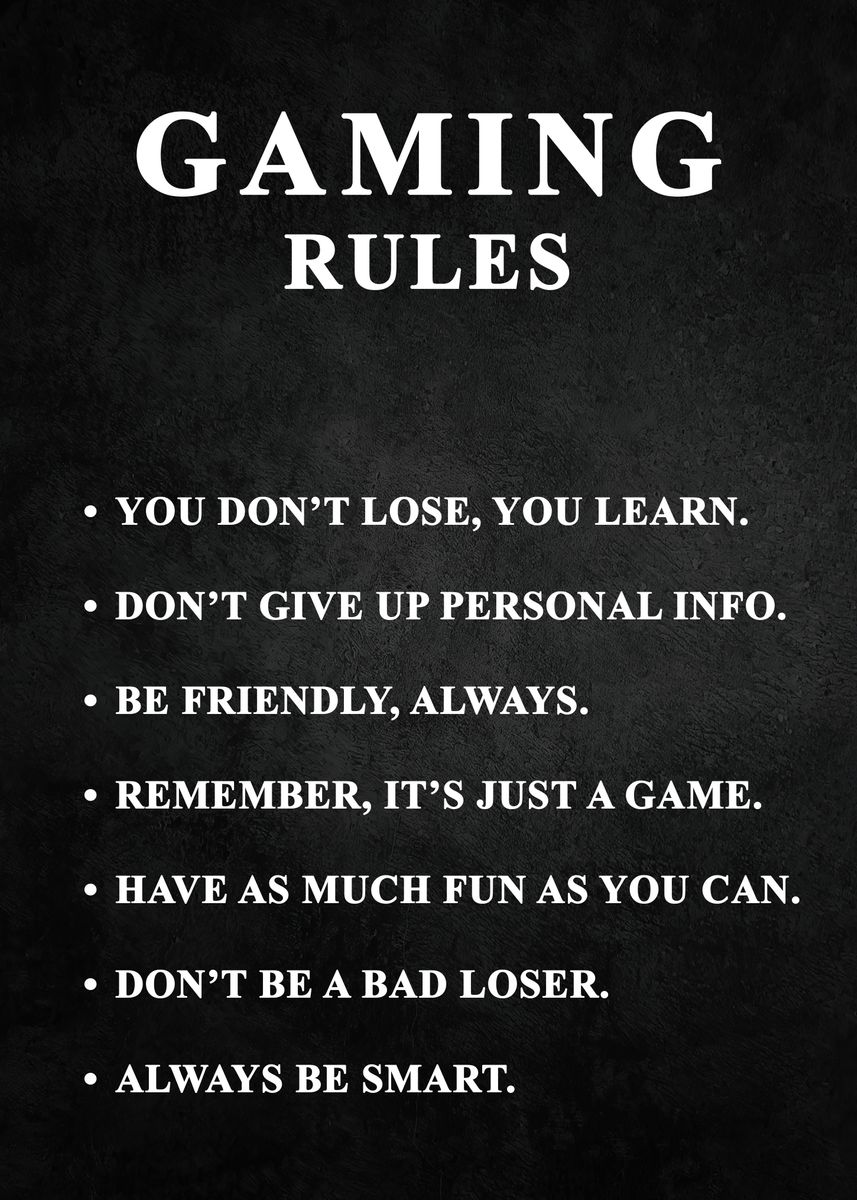 'Gaming Rules Boy Game Room' Poster, picture, metal print, paint by ...