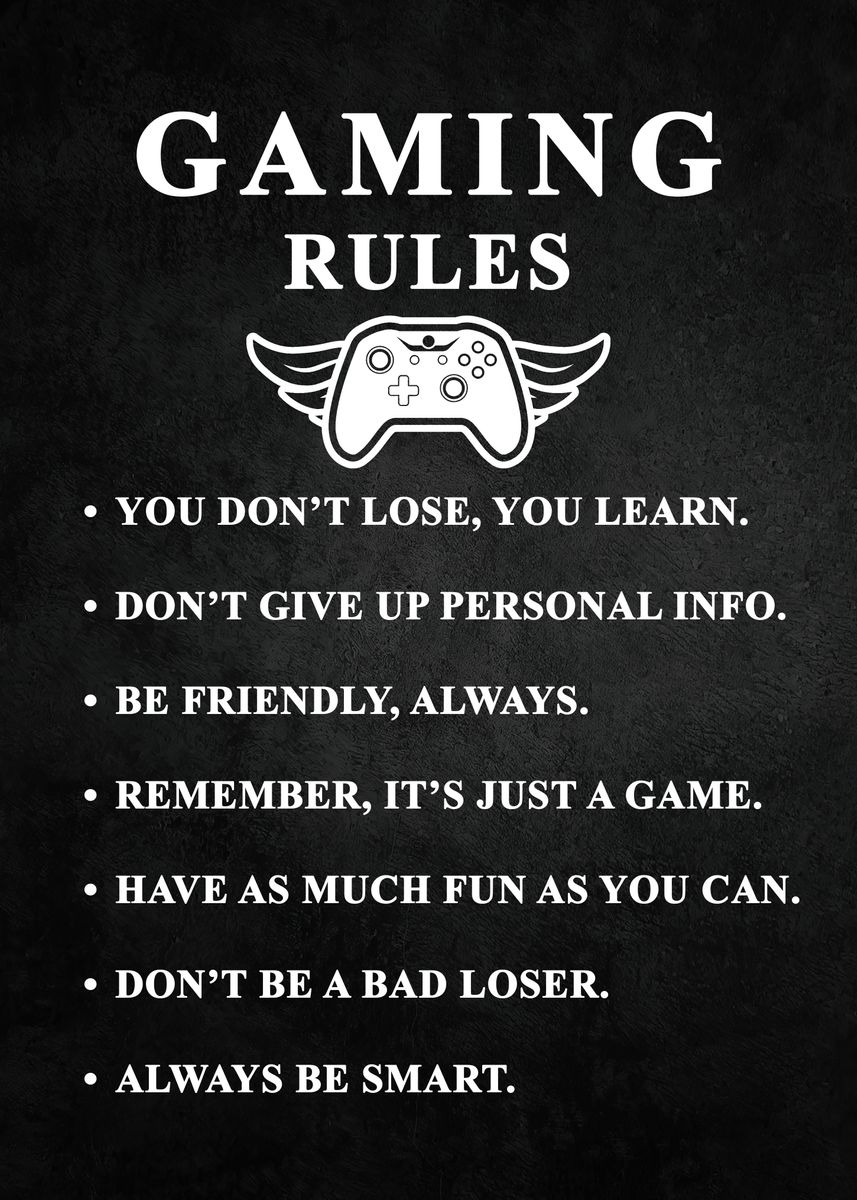 'Gaming Rules Boy Game Room' Poster, picture, metal print, paint by ...