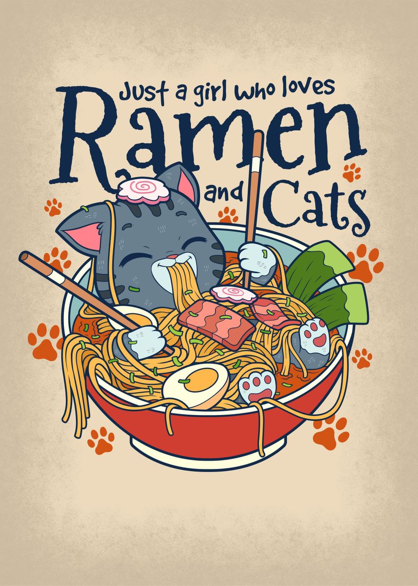 'Ramen and Cats' Poster, picture, metal print, paint by B Cubed Designs ...
