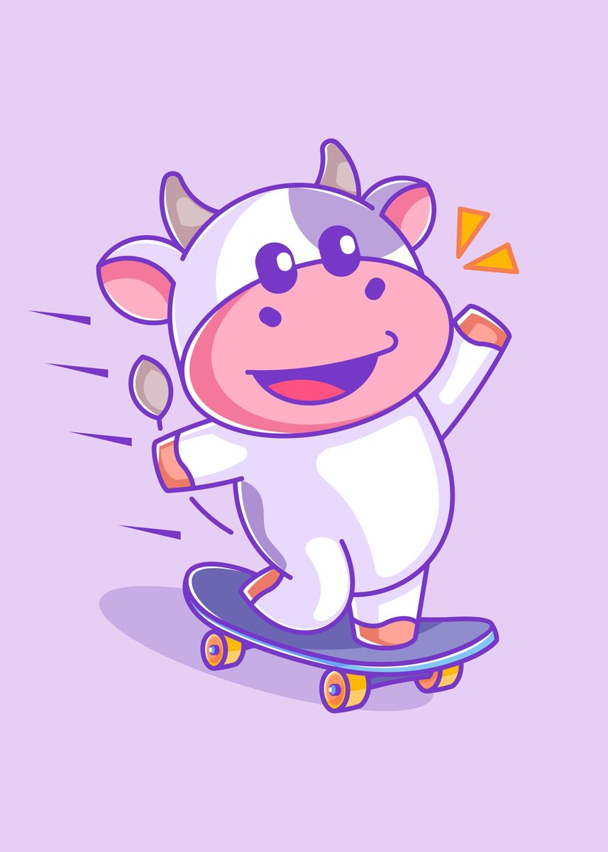 'Cute cow playing skateboar' Poster by Brock Lesnar | Displate
