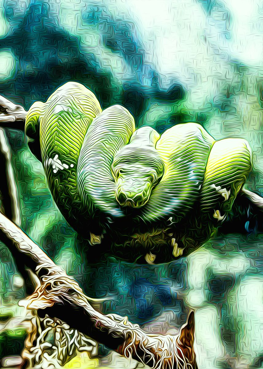 'Emerald tree boa' Poster, picture, metal print, paint by Tiker Arts ...