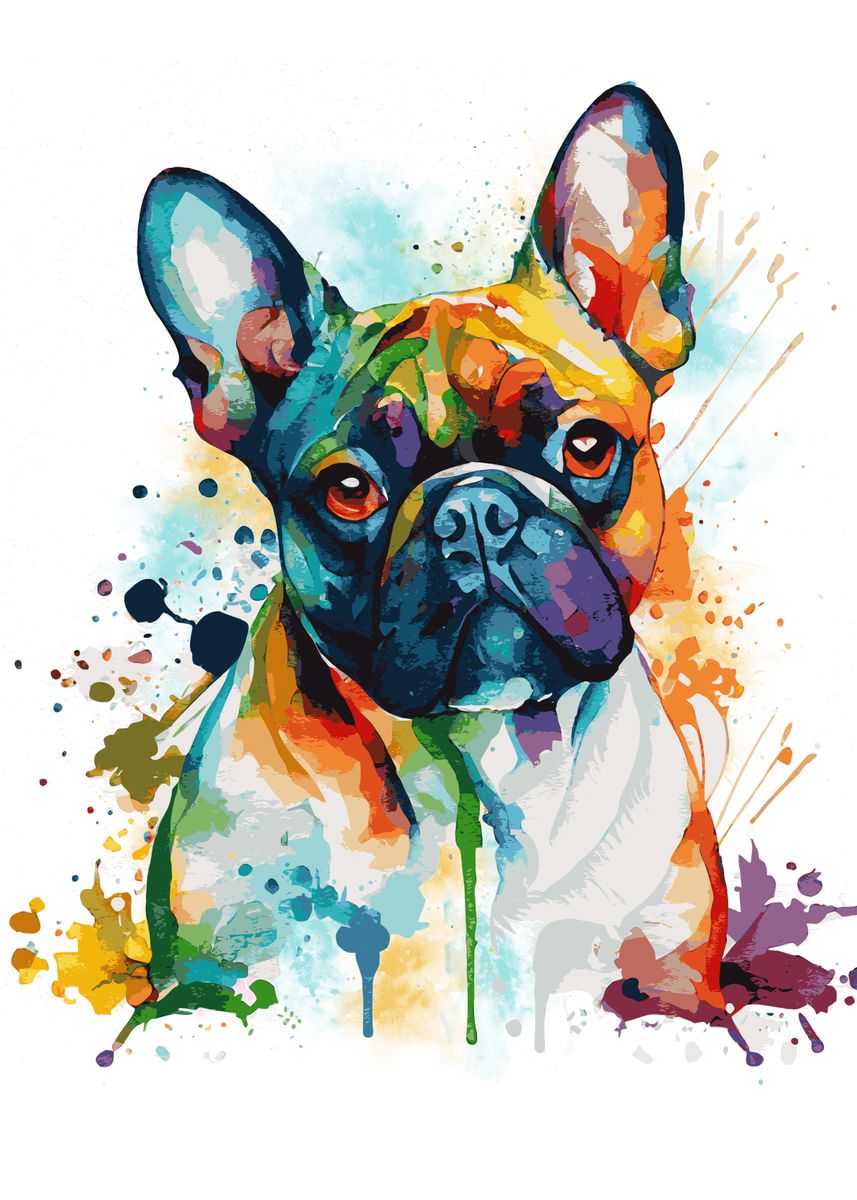 'Colorful French Bulldog ' Poster, picture, metal print, paint by ...