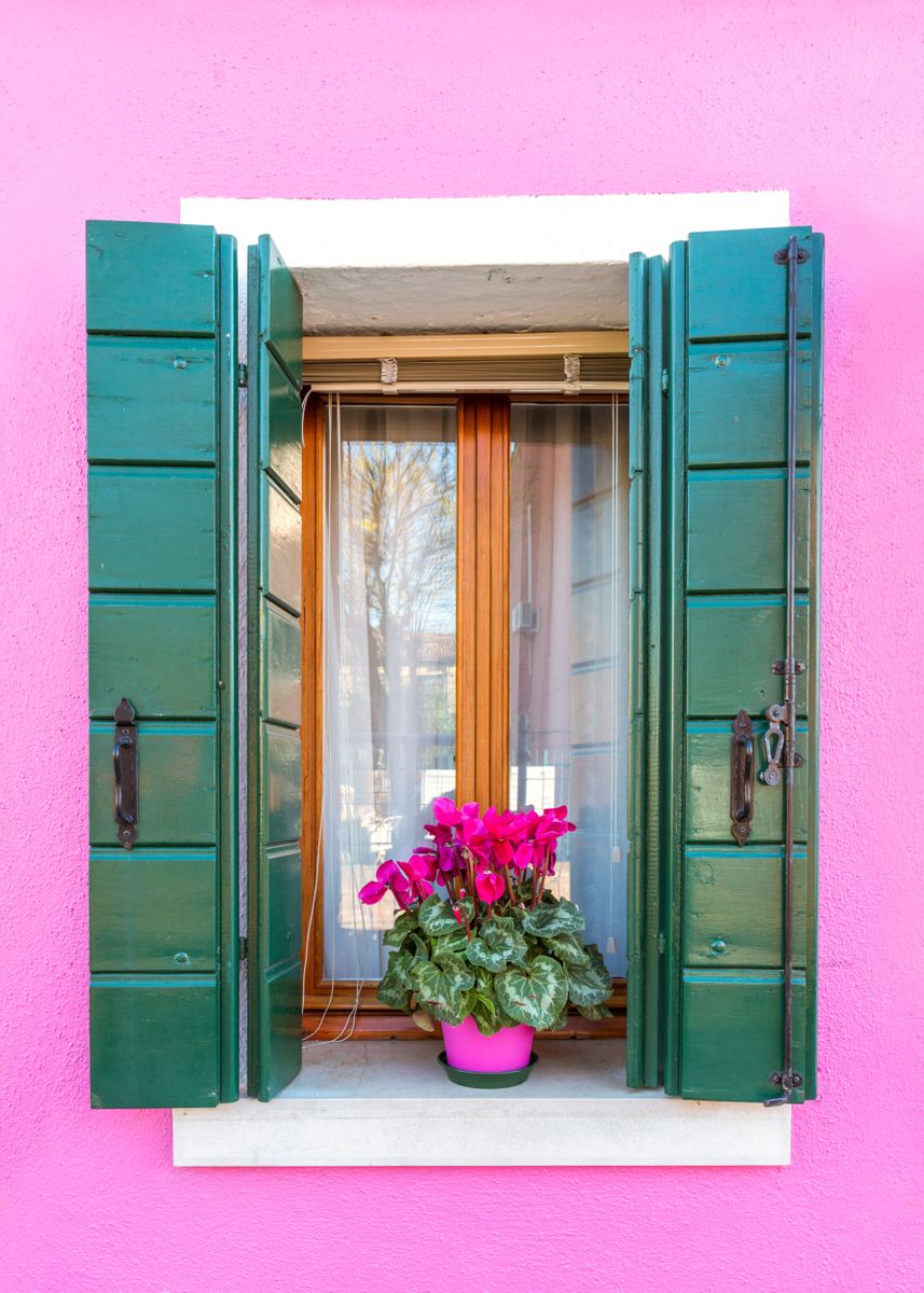 'Window on pink house Italy' Poster by Matteo Colombo | Displate