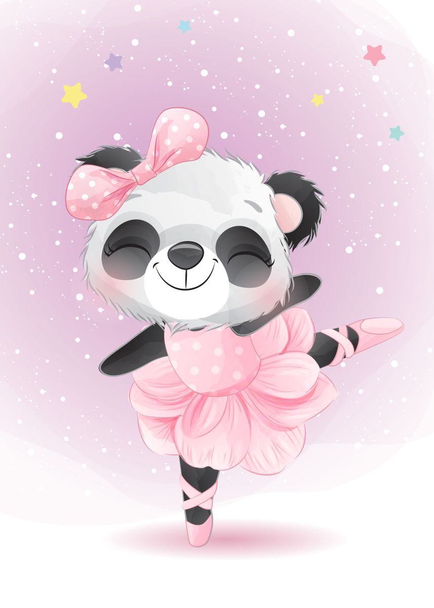 'Cute Panda ballet' Poster, picture, metal print, paint by Queensy ...