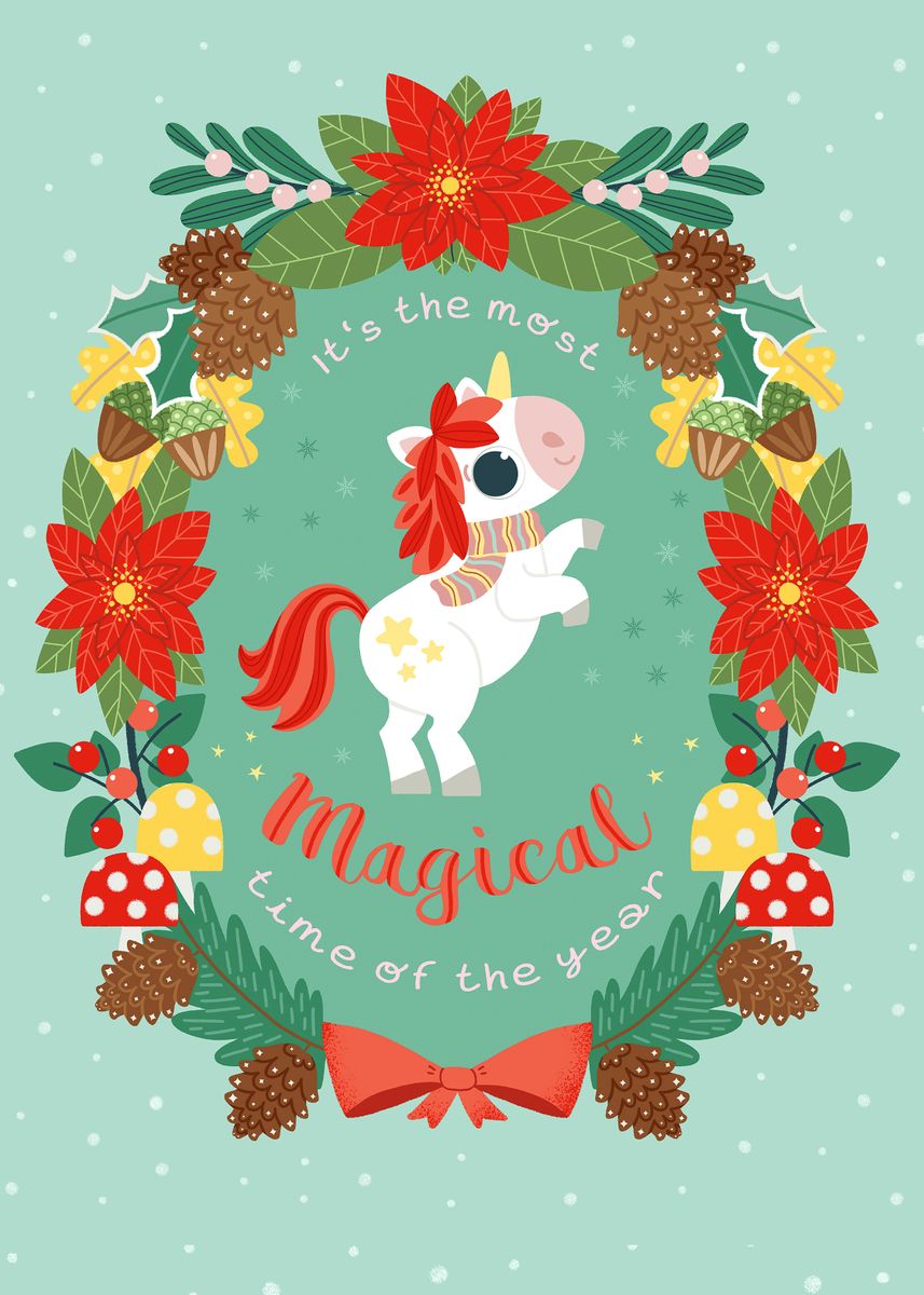 'Unicorn Magical Christmas' Poster, picture, metal print, paint by ...