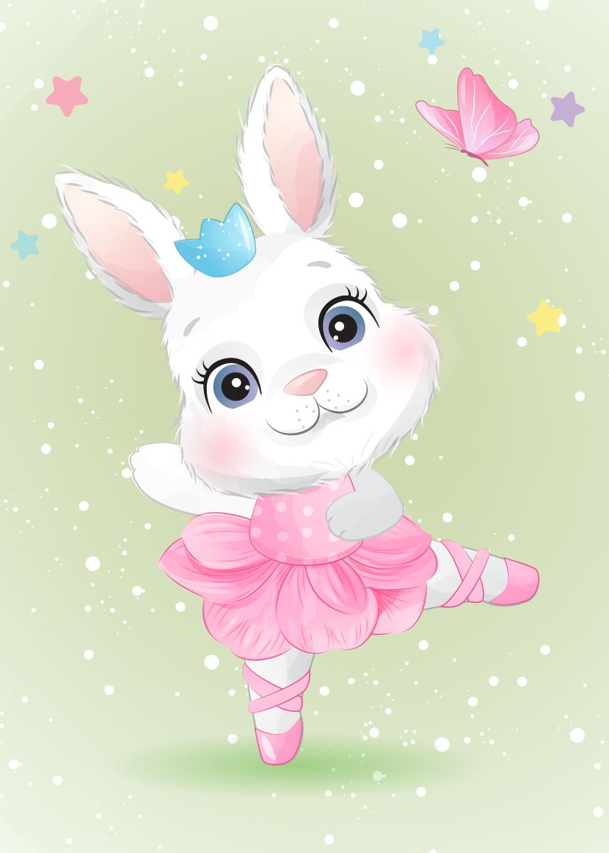 'Cute Rabbit Ballet' Poster, picture, metal print, paint by Queensy ...