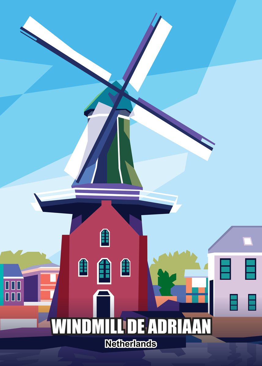 'Windmill de Adrian' Poster, picture, metal print, paint by Ananda Praj ...
