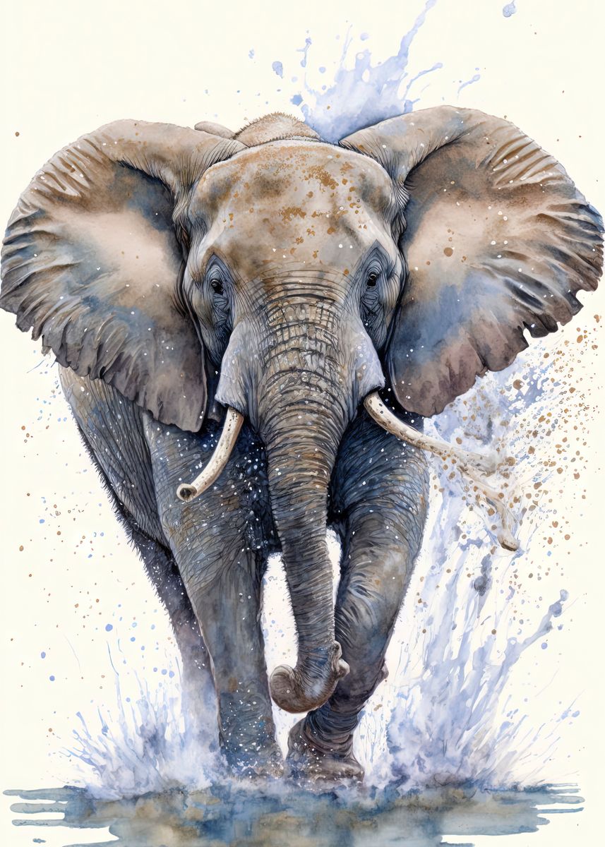 'Elephant charging' Poster, picture, metal print, paint by Maxima ...