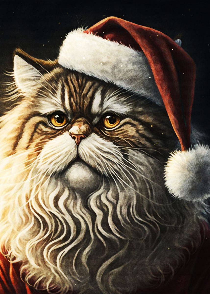 'Paint Santa Claus Cat' Poster, picture, metal print, paint by Coffee ...