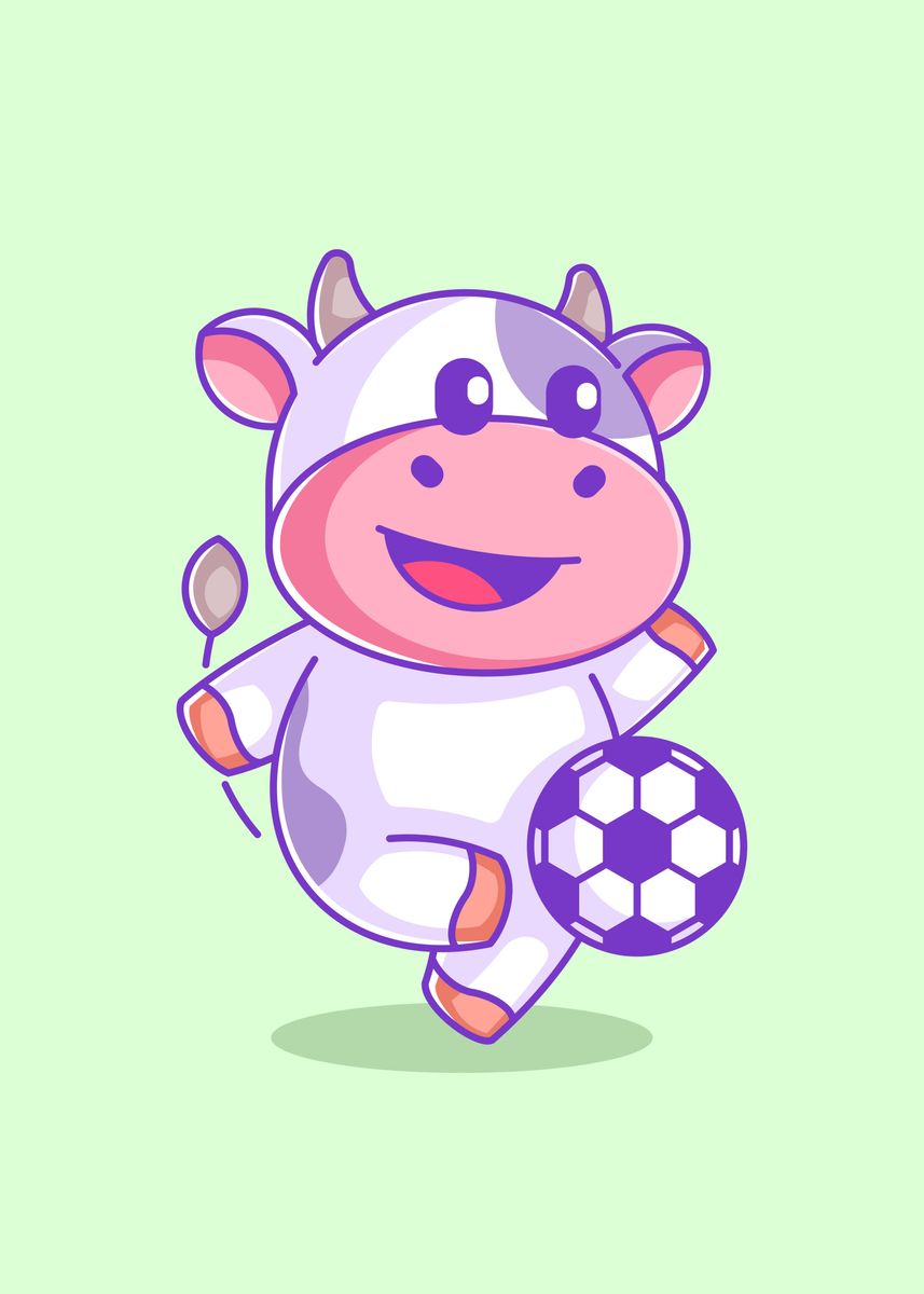 'cow playing ball soccer' Poster, picture, metal print, paint by Brock ...