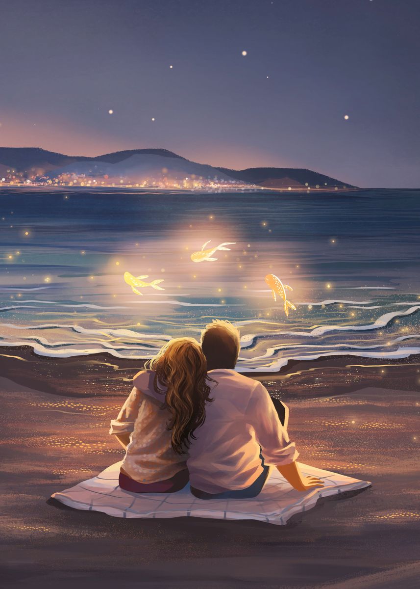 'Night Beach ' Poster, picture, metal print, paint by Evgenia Lumfur | Displate