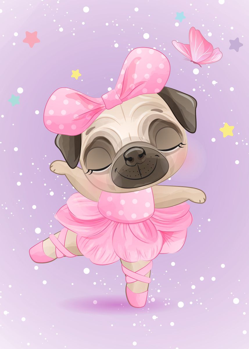'Cute Pug Ballet' Poster by Queensy Collin | Displate