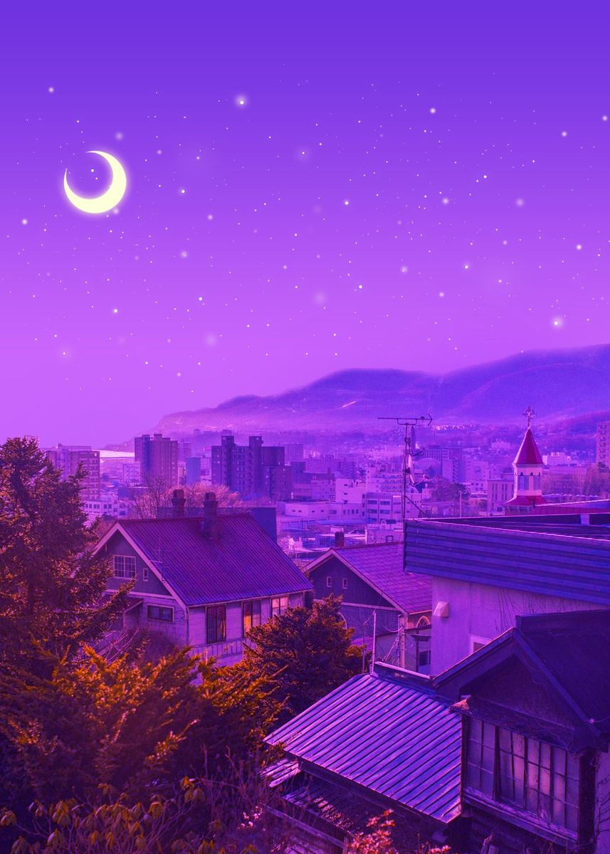 'Purple Nights' Poster, picture, metal print, paint by Moga Alin | Displate