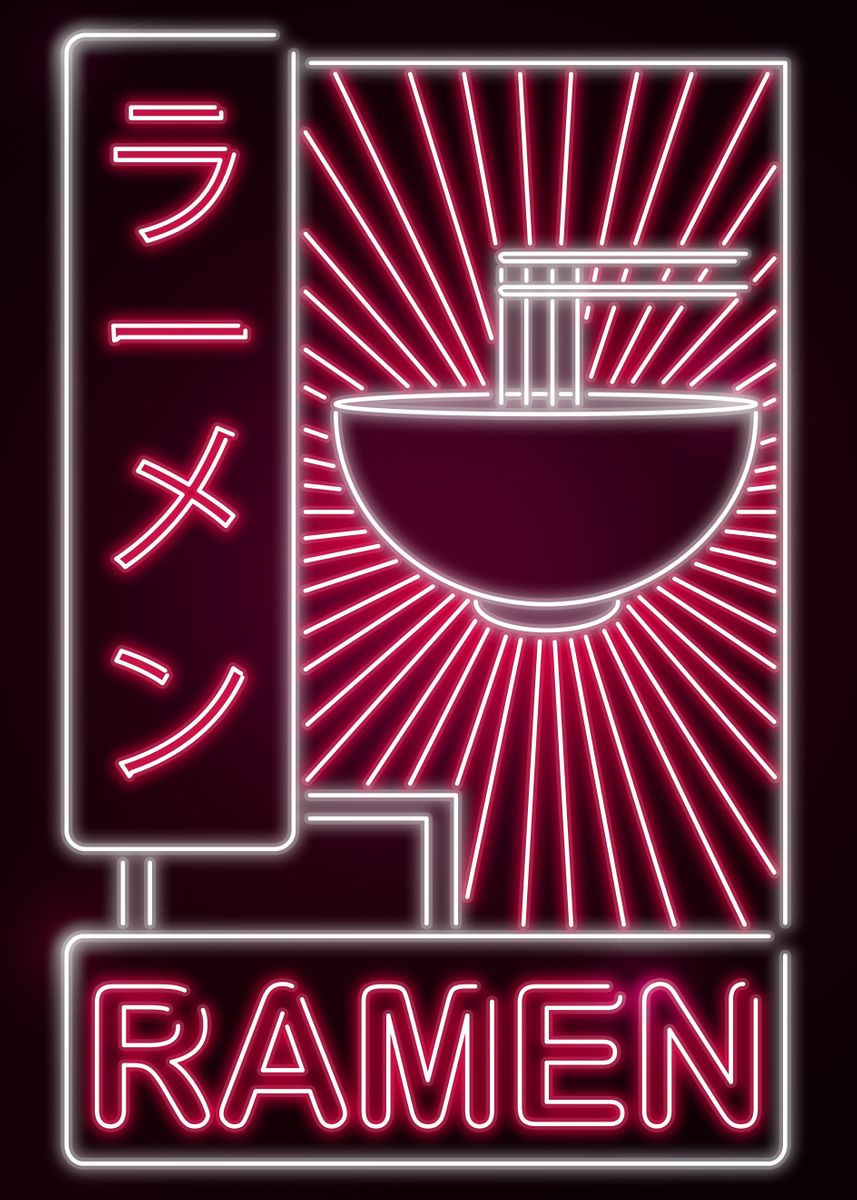 'Ramen Sign Red and White' Poster, picture, metal print, paint by ...