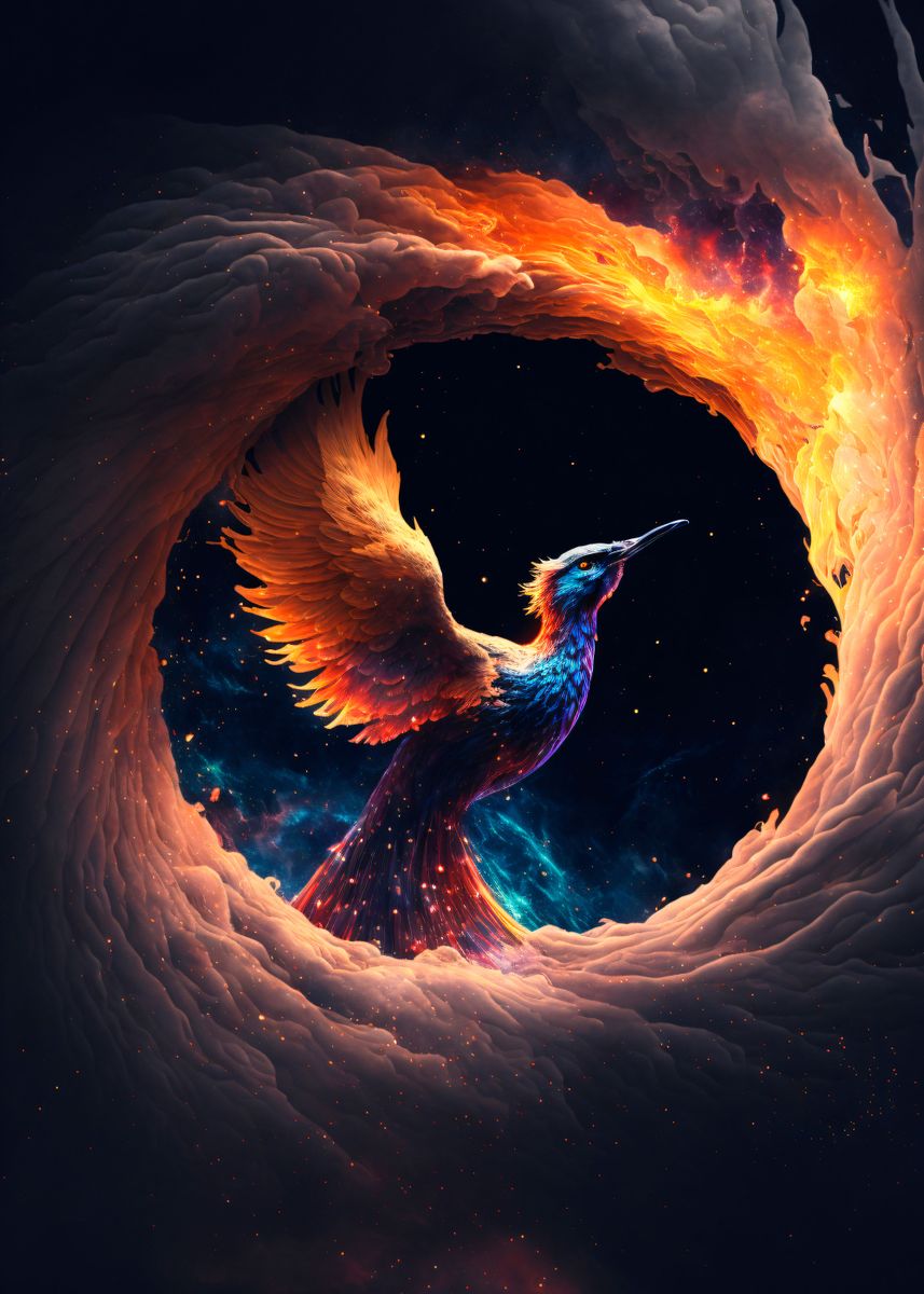 'Space Phoenix 02' Poster, picture, metal print, paint by Tim | Displate