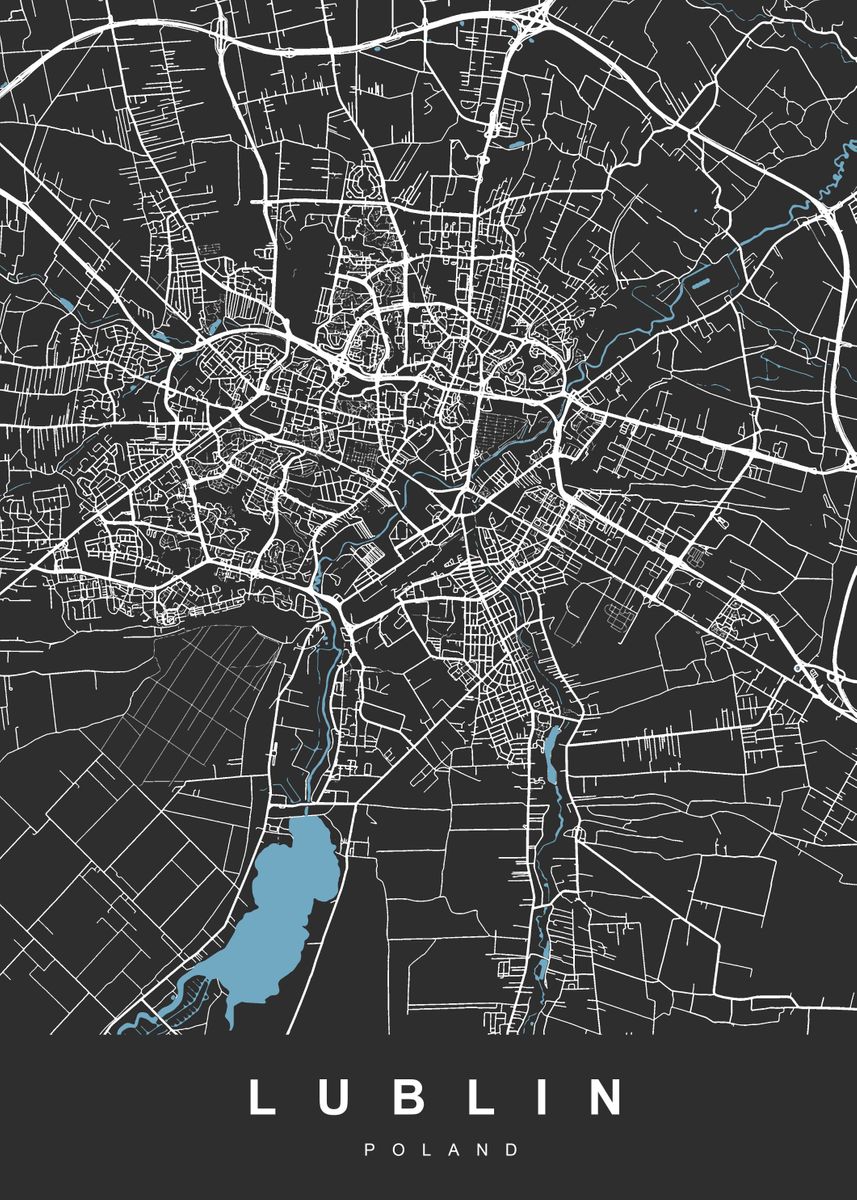 'LUBLIN Map POLAND' Poster, picture, metal print, paint by UrbanMaps ...
