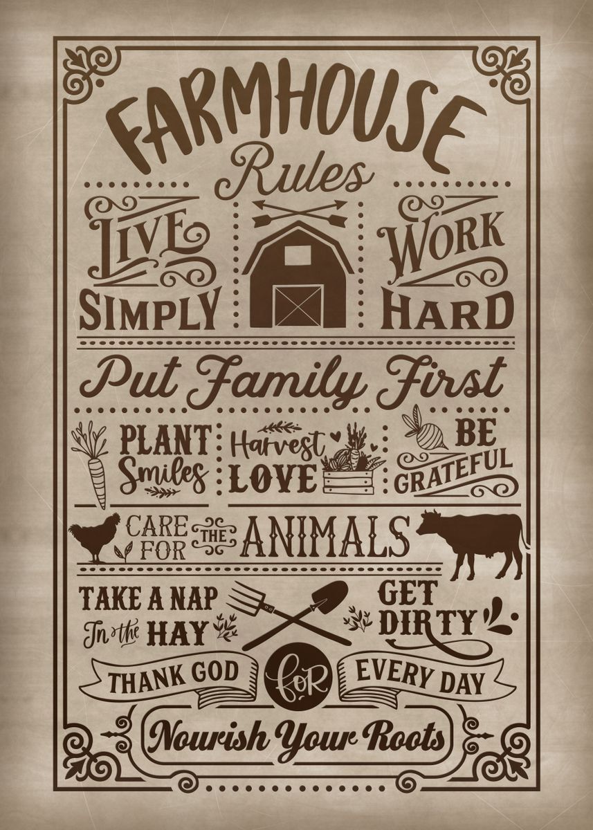 'Farmhouse Rules' Poster by XandYart | Displate