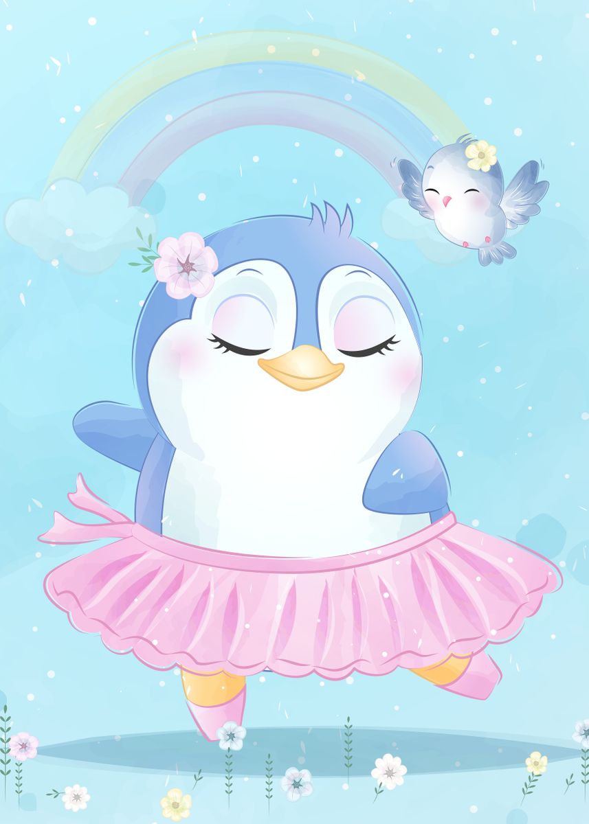 'Penguin dancing ballet' Poster, picture, metal print, paint by Queensy ...